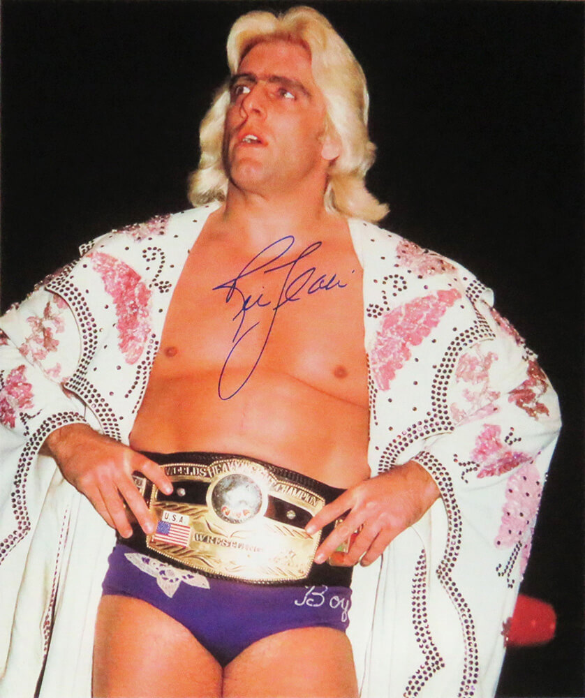 Ric Flair Signed Wrestling Wearing Belt With White Robe 16×20 Photo ...
