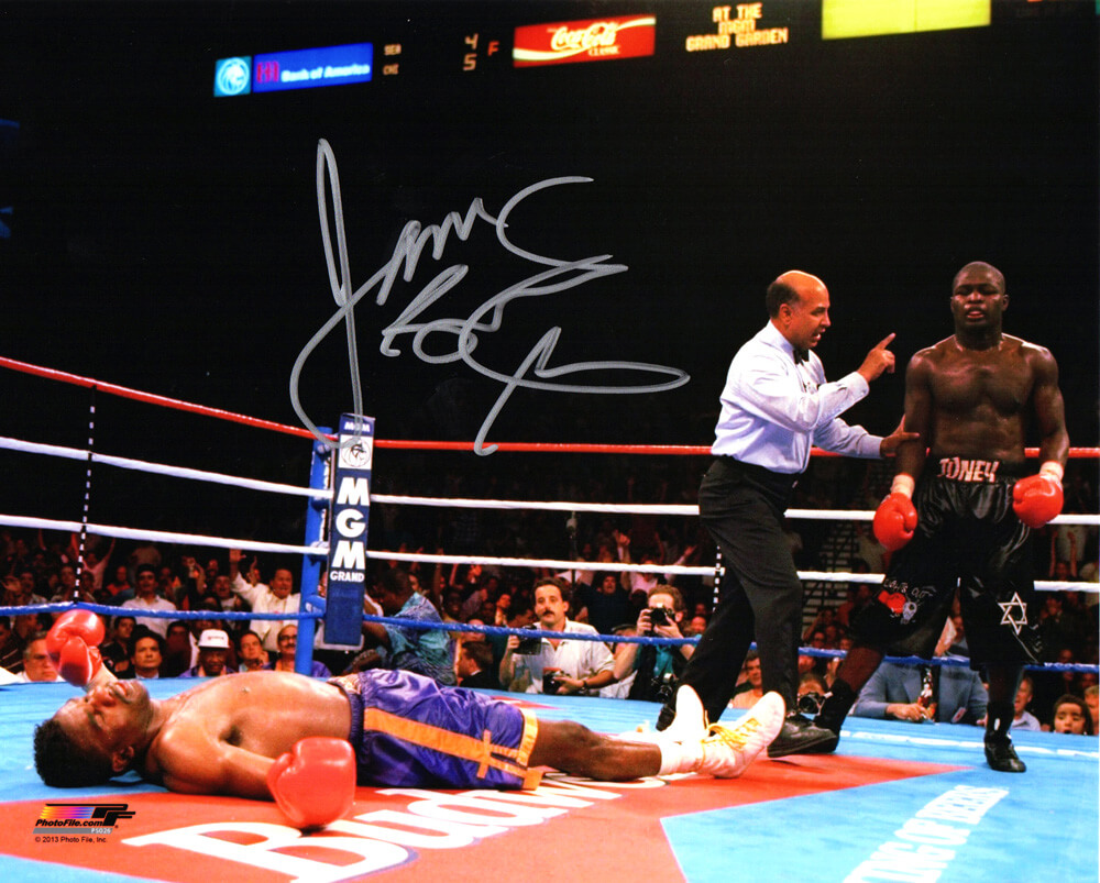 James Toney Signed Boxing Action 8×10 Photo w/Lights Out – Schwartz Sports Memorabilia
