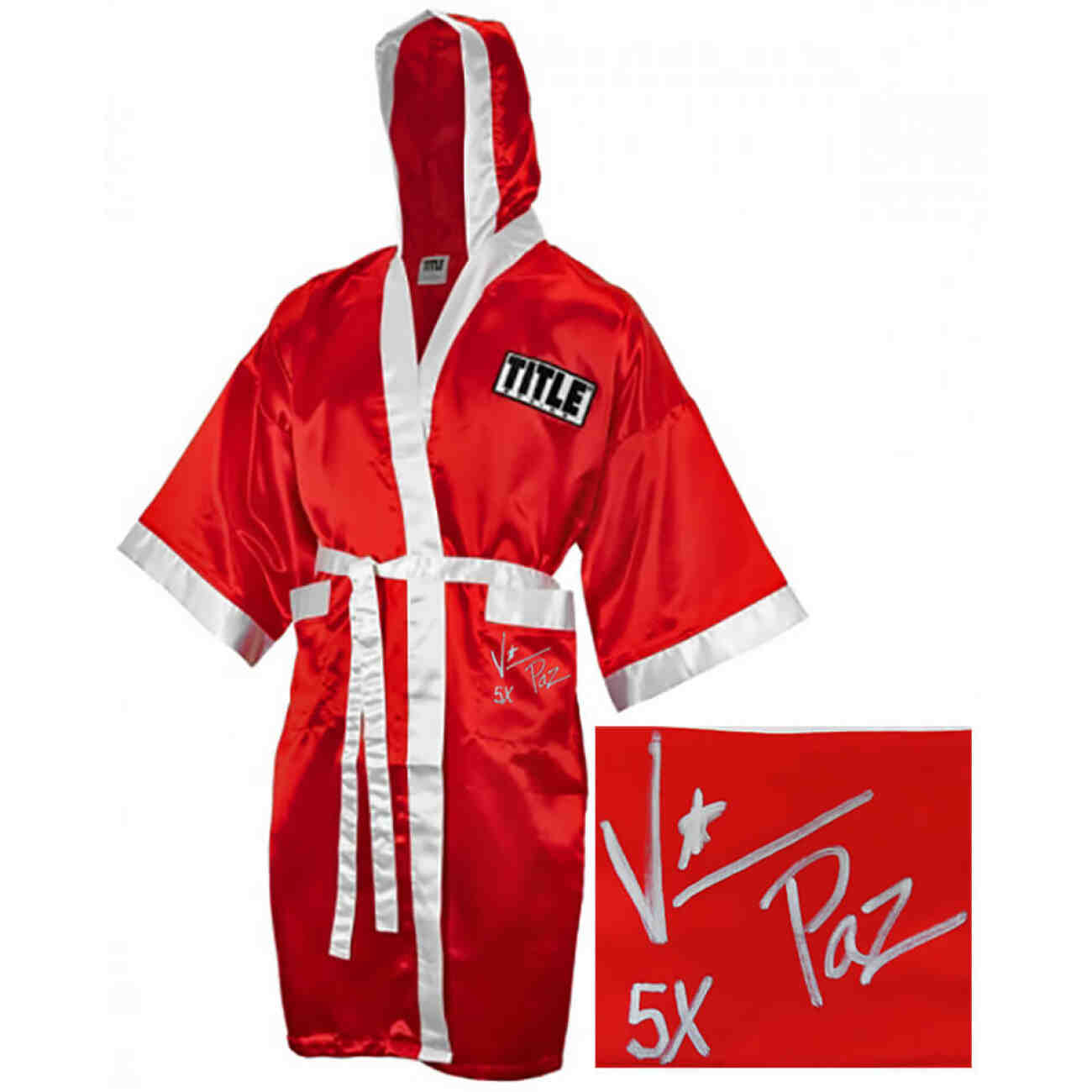 Vinny ‘Paz’ Pazienza Signed Title Red With White Trim Boxing Robe w/5x ...