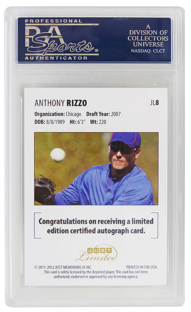 Anthony Rizzo Signed 2012 Just Limited Trading Card #JL8 – PSA/DNA ...