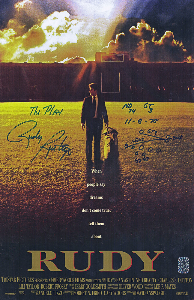 Rudy Ruettiger Signed ‘Rudy’ 11×17 Movie Poster w/The Sack Play Diagram ...