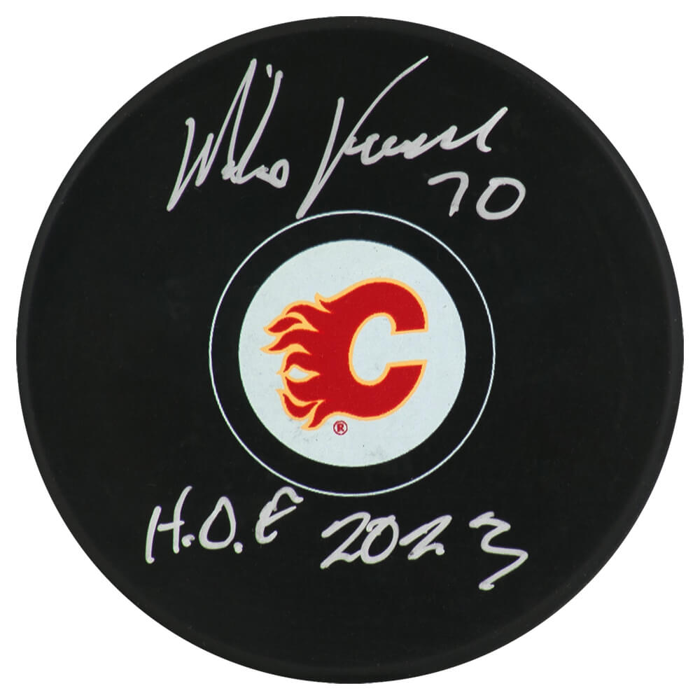 Mike Vernon Signed Calgary Flames Logo Hockey Puck w/HOF 2023 ...